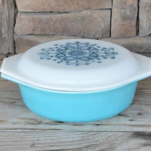 Vintage Pyrex Blue Doily Oval Casserole 043 With Lid - Etsy