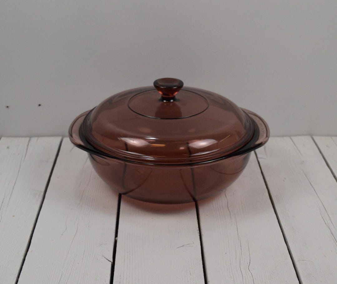 Pyrex Cranberry Glass Round Casserole #023 - Etsy