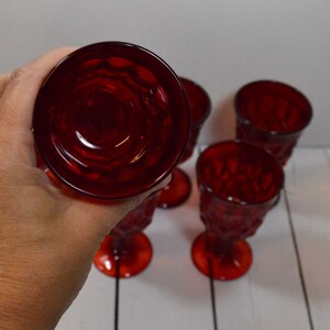 Vintage Arlington Ruby Red Thumbprint Pedestal Drinking Glasses, Set of ...