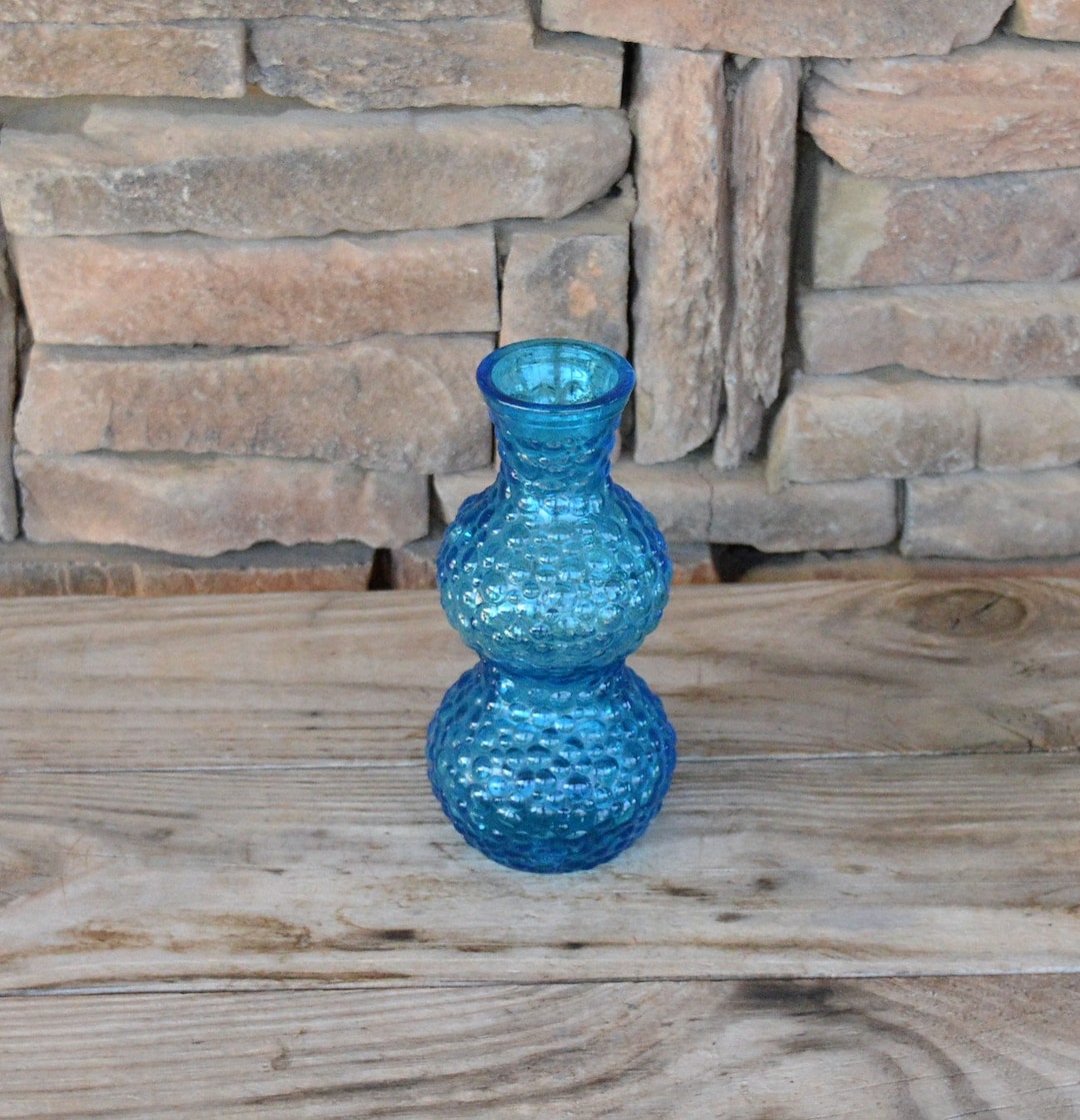 Vintage Turquoise Blue Bubble Glass Vase - Etsy
