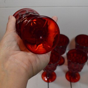 Vintage Arlington Ruby Red Thumbprint Pedestal Drinking Glasses, Set of ...