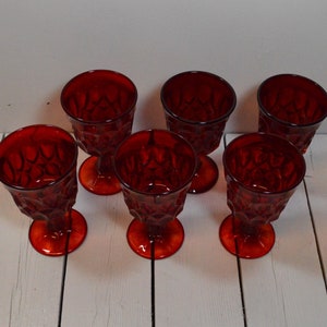 Vintage Arlington Ruby Red Thumbprint Pedestal Drinking Glasses, Set of ...