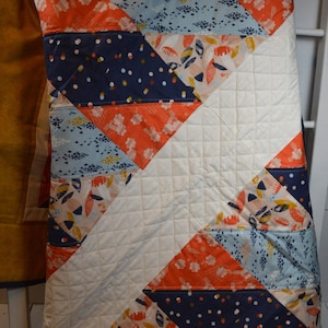 Modern Coral & Blue Baby Quilt, Handmade Patchwork Quilt - Etsy