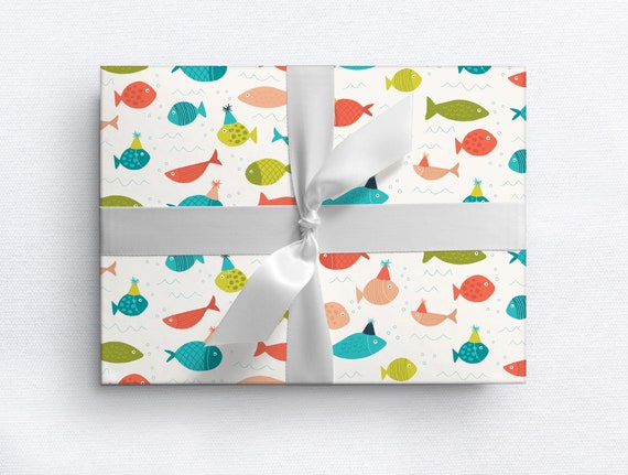 Birthday Fishes Gift Wrap Birthday Everyday | Etsy