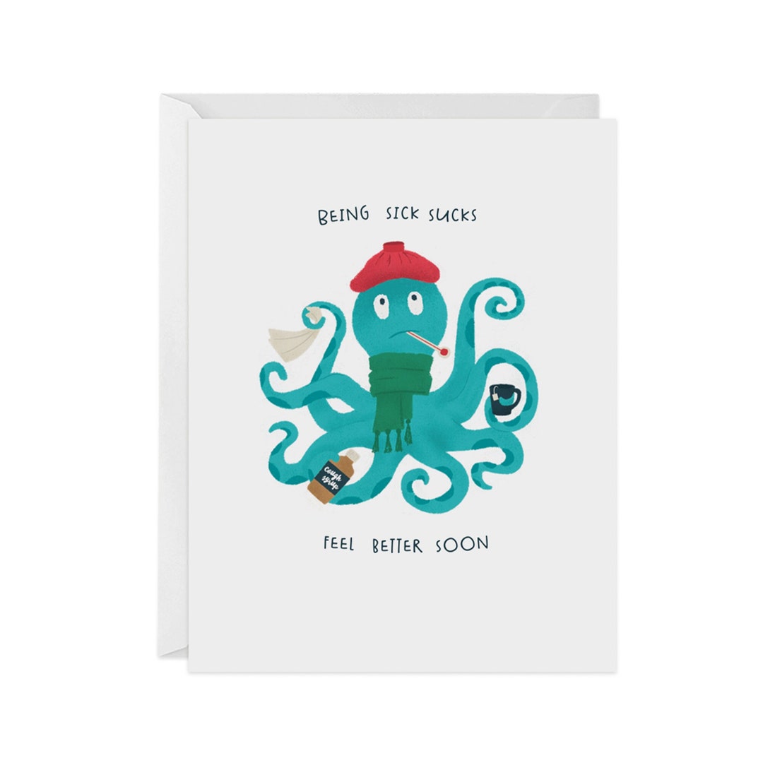 Sick Octopus Card Greeting Card Get Well - Etsy