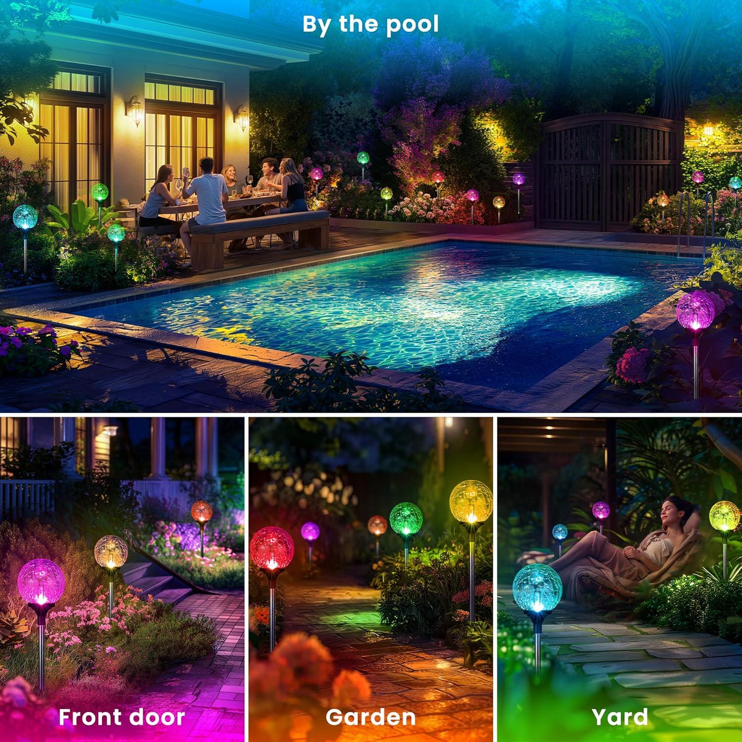Cracked Glass Solar Garden Lights (3 Pack) – Color-changing LED Globes ...