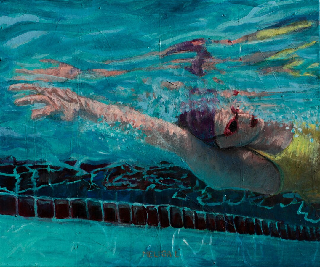 Swimmer in Motion - High-resolution Art Print, Acrylic Painting ...