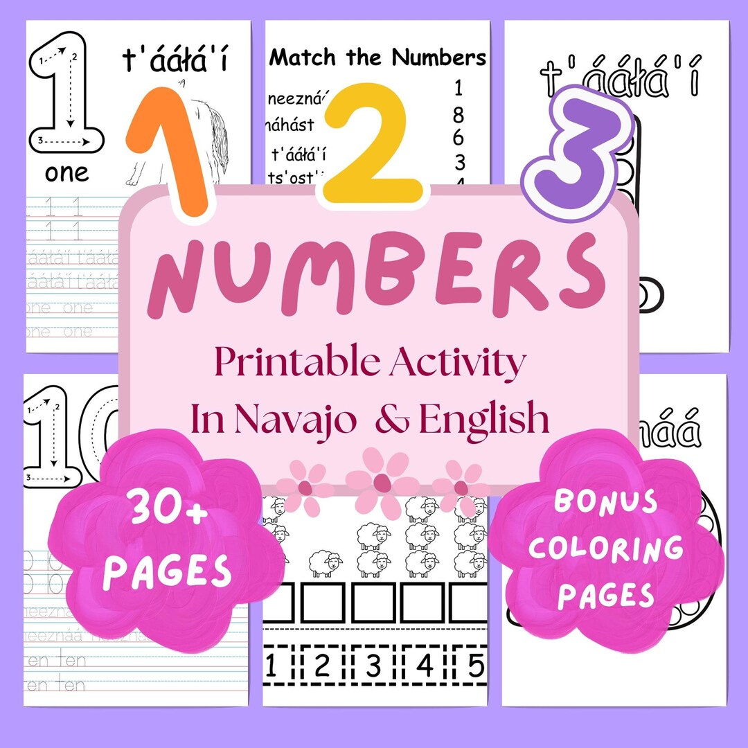 Number Activity Worksheets in Navajo and English | Letter Tracing and ...
