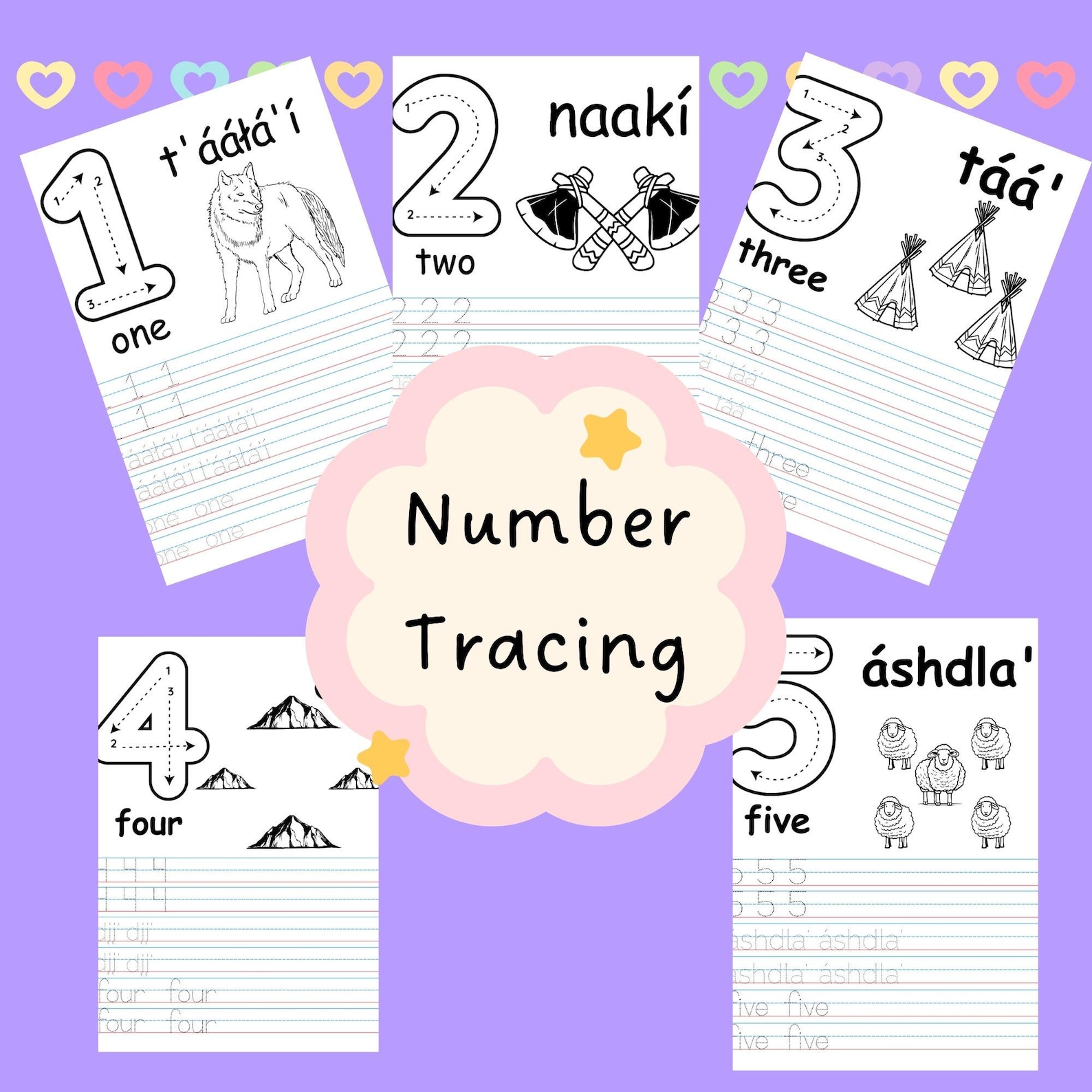 Number Activity Worksheets in Navajo and English | Letter Tracing and ...