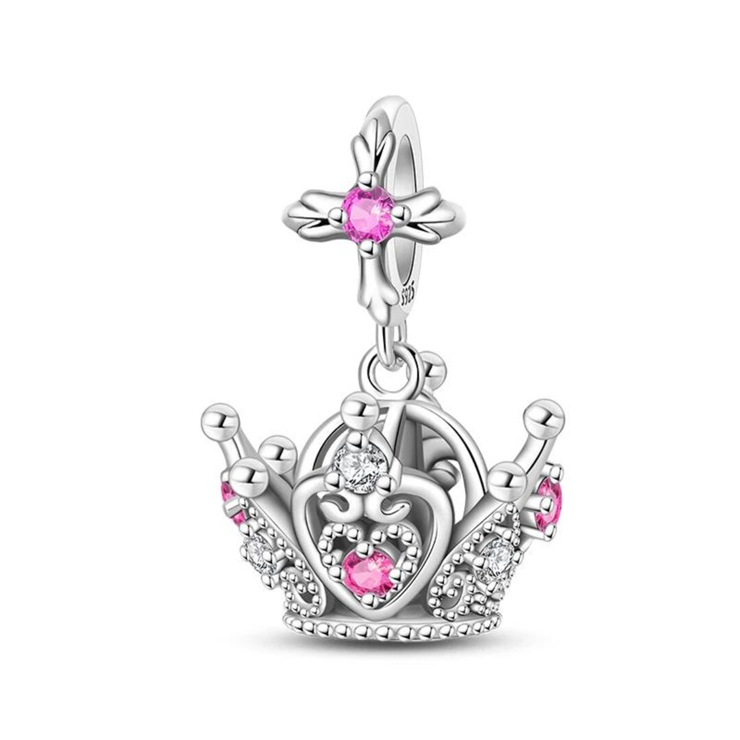 Heart Princess Crown Charm Fit Bracelet Necklace, 925 Sterling Silver ...