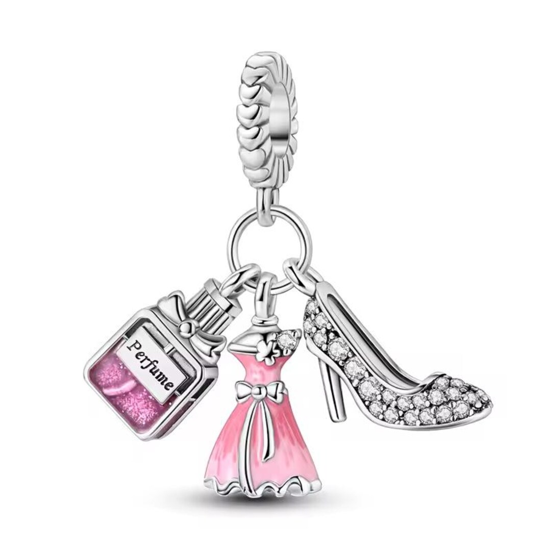 Perfume, Dress & High Heel Dangle Charm Fit Bracelet Necklace, 925 ...