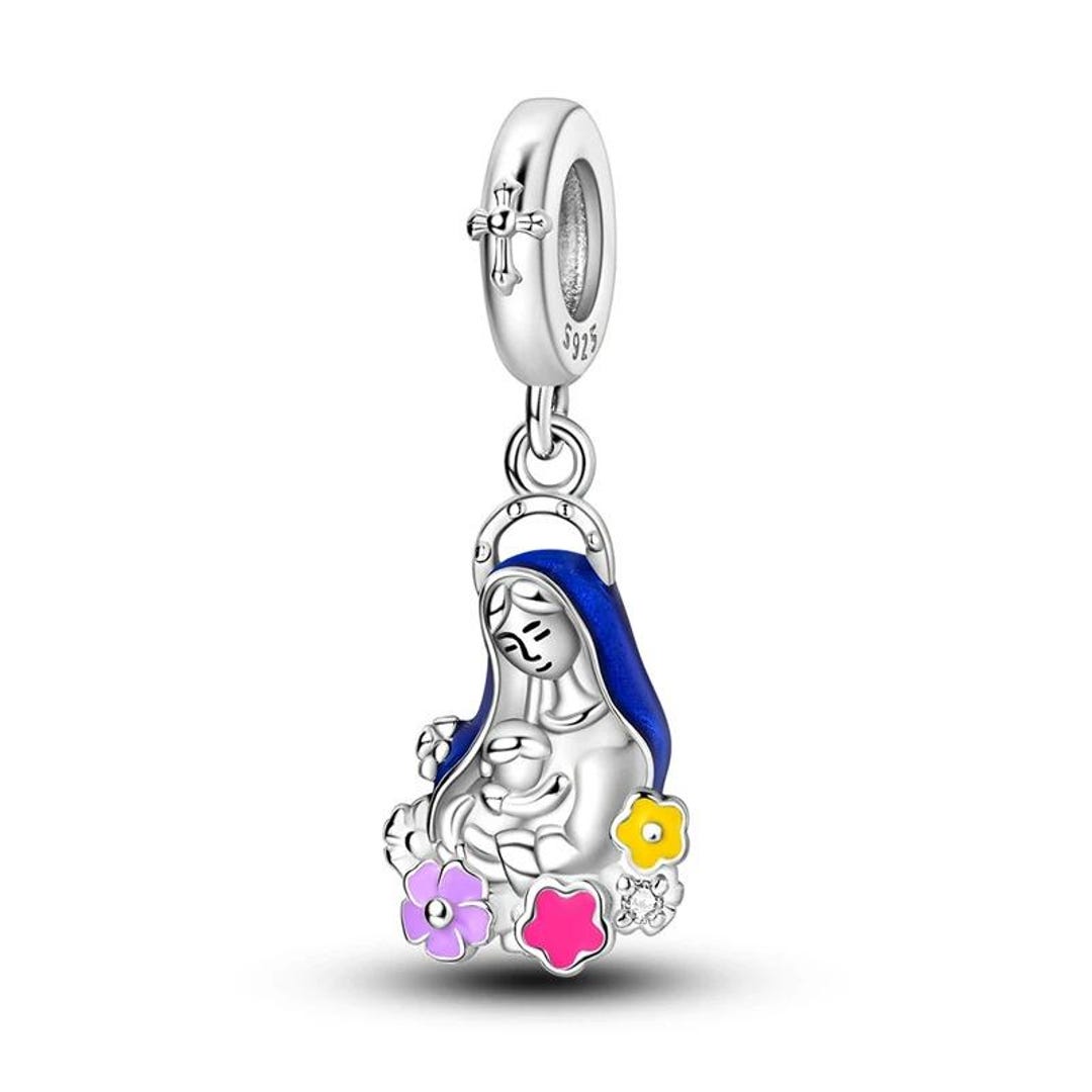 Virgin Mary Baby Jesus Dangle Charm Fit Pandora Bracelet Necklace, 925 ...