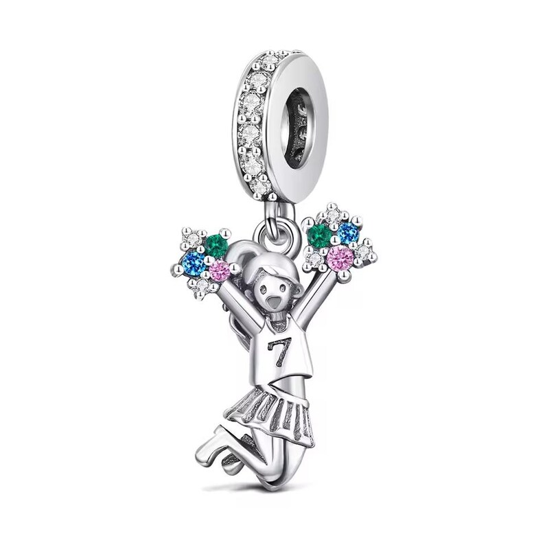 Cheerleader Girl Dangle Charm Fit Bracelet Necklace, 925 Sterling ...
