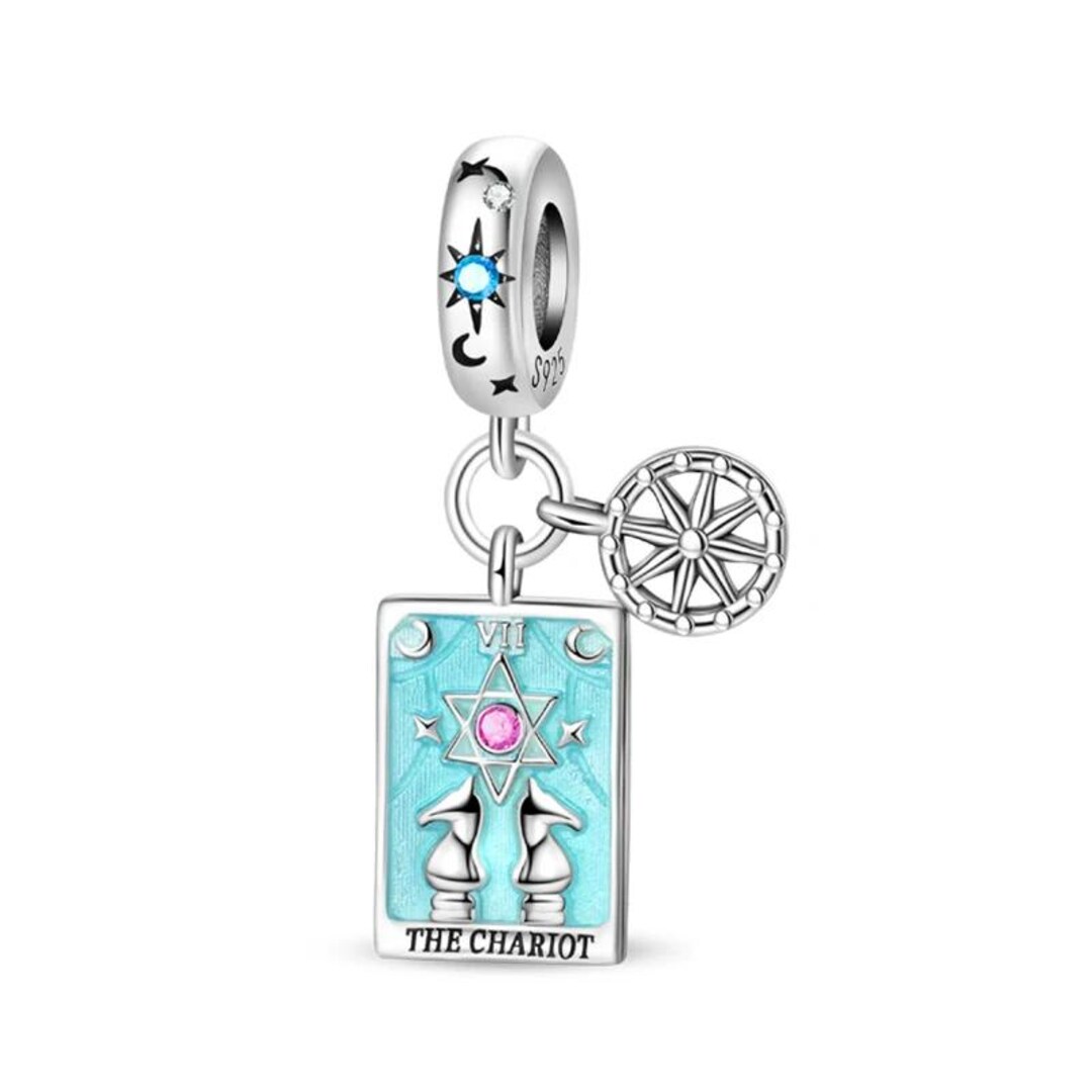 The Chariot Tarot Charm, Pink Crystal Pendant, 925 Sterling Silver ...