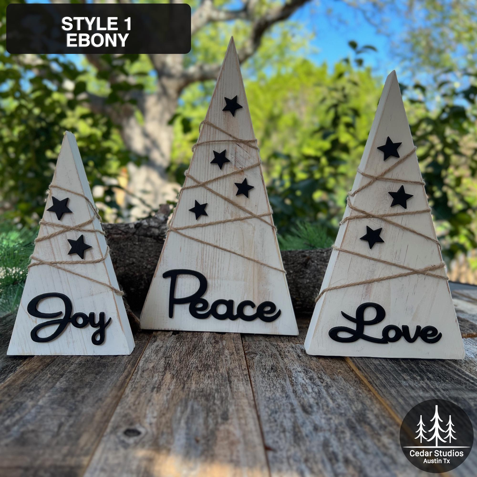 Wooden Trees Set of 3 With Holiday Design, Handmade and Painted With ...