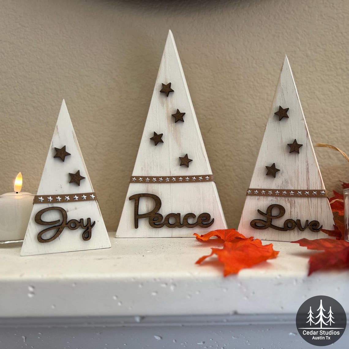 Wooden Trees Set of 3 With Holiday Design, Handmade and Painted With ...