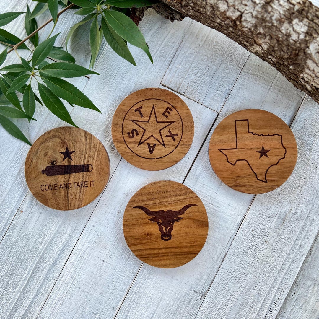 Texas Wood Engraved Coaster Set, Choose From Multiple Styles to Make ...