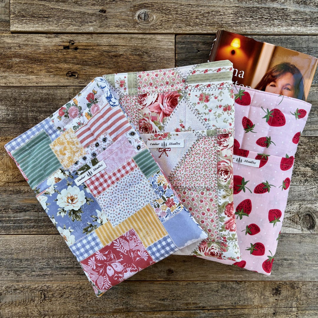 Handmade Quilted Large Book Sleeve, Magnetic Closure - Etsy