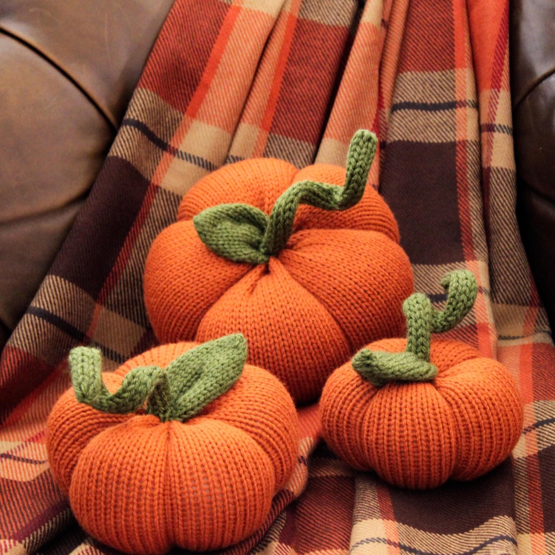 Hand Knit Fall Pumpkins, Fall Decor, Flexible Stems, Table Decoration ...