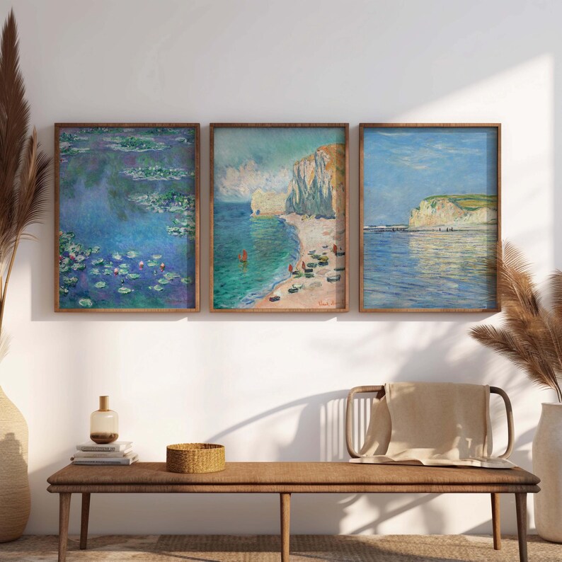 3 Piece Claude Monet Gallery Wall Set Printable Oil Painting Blue Wall ...