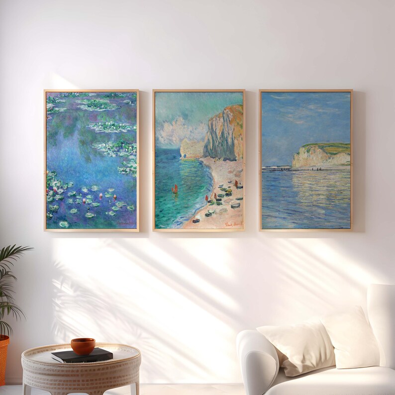 3 Piece Claude Monet Gallery Wall Set Printable Oil Painting Blue Wall ...