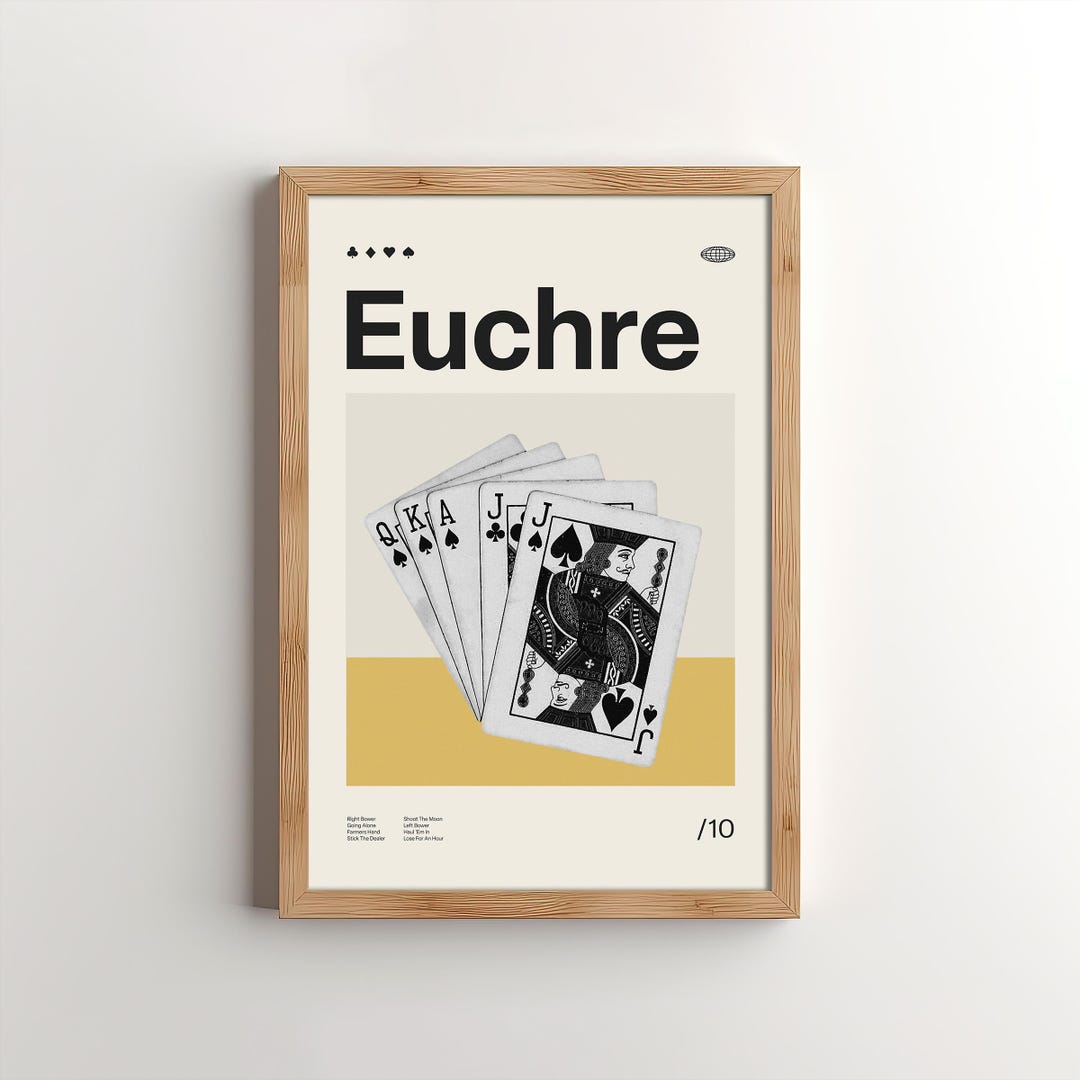 Vintage Euchre Poster: Modern Card Game Wall Art Print (digital ...