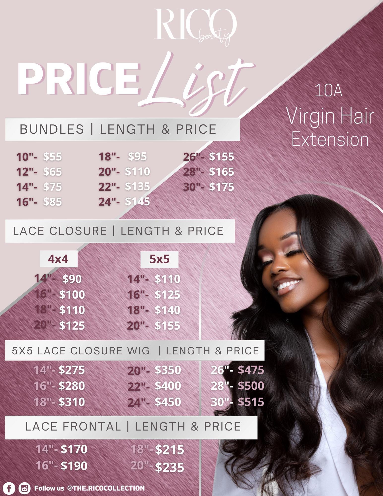 Hair Extension Price List Template | Editable Virgin Hair Bundles ...
