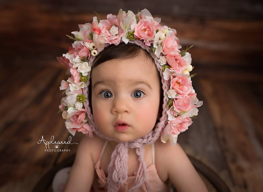 Flower Bonnet, Floral Bonnet, Garden Bonnet, Baby Hat, Baby Photo Prop ...