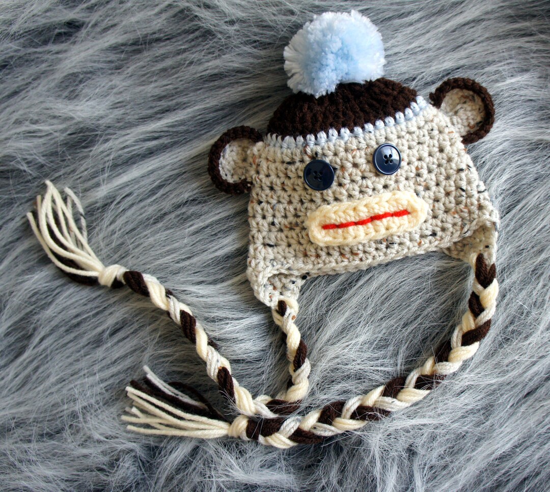 Baby Hat, Sock Monkey Baby Hat, Newborn Knit Hat, Baby Photo Prop, Knit ...