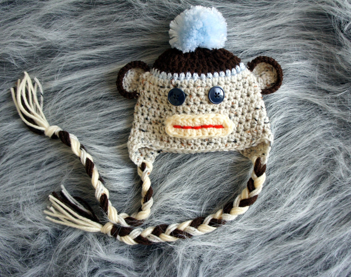 Baby Hat Sock Monkey Baby Hat Newborn Knit Hat Baby Photo - Etsy