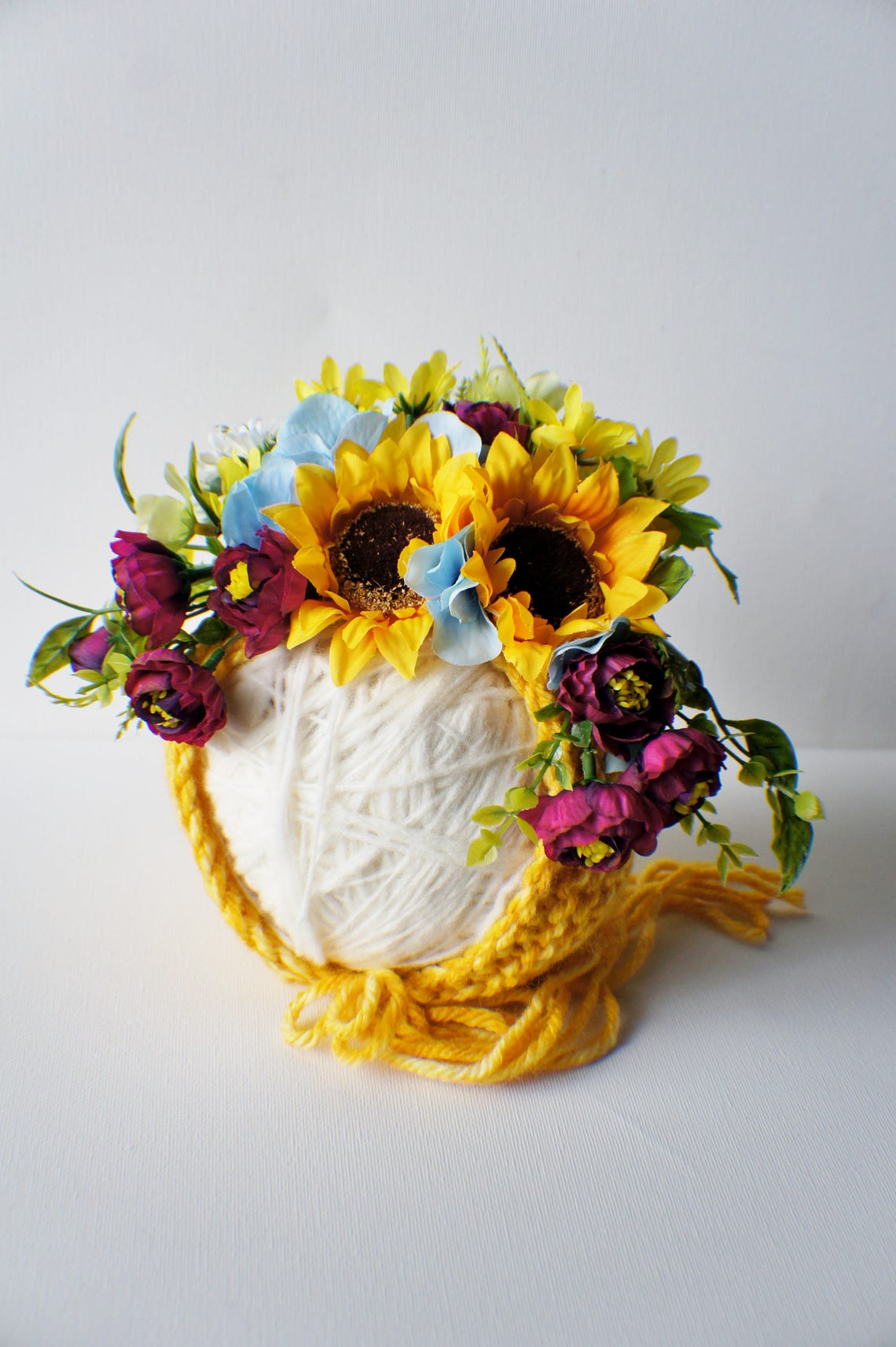 Flower Bonnet, Baby Hat, Garden Bonnet, Sunflower Bonnet, Floral Bonnet ...