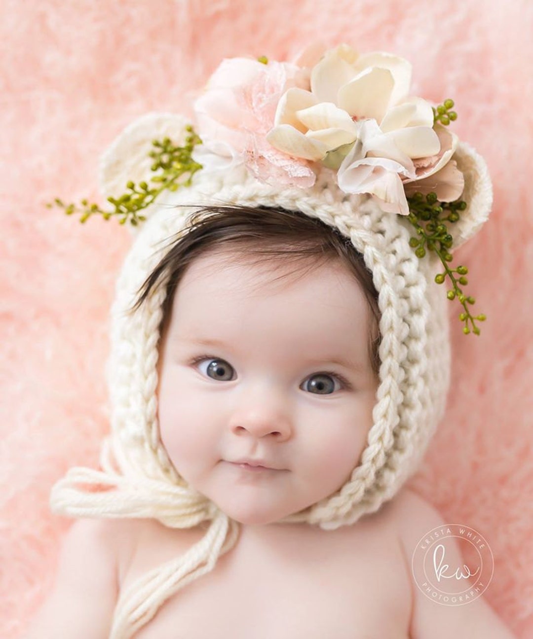 Flower Bonnet, Floral Bonnet, Garden Bonnet, Bear Bonnet, Sitter Bonnet ...