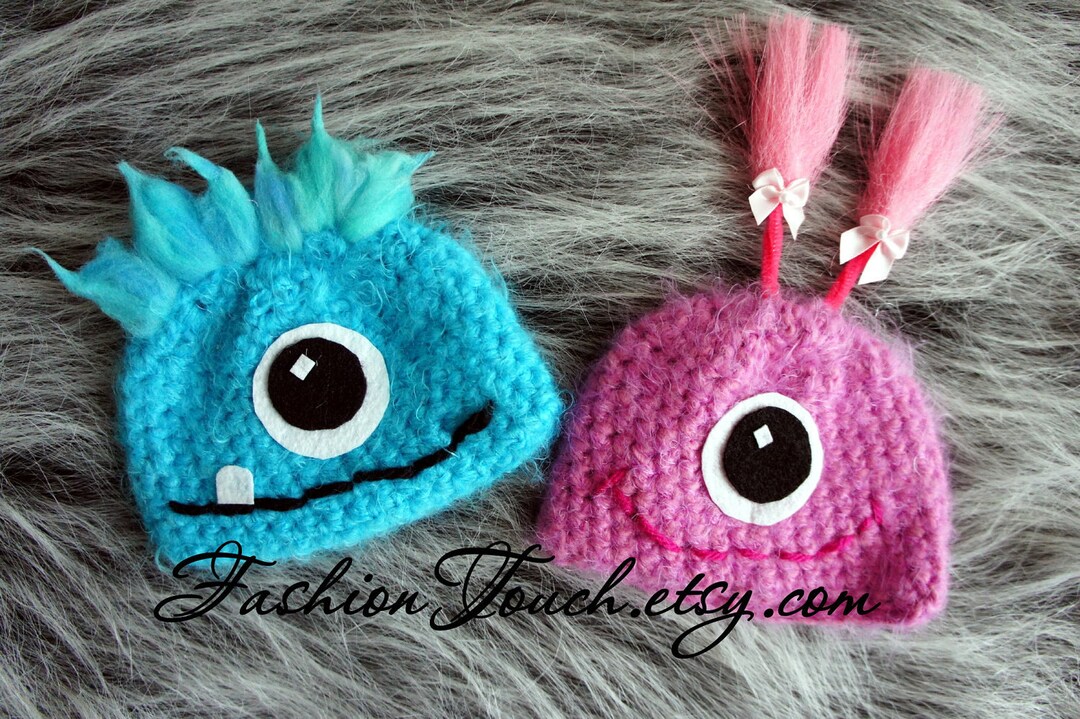 Baby Hats, Twin Hats, Set of 2 Monsters Newborn Baby Hat, Newborn Photo ...