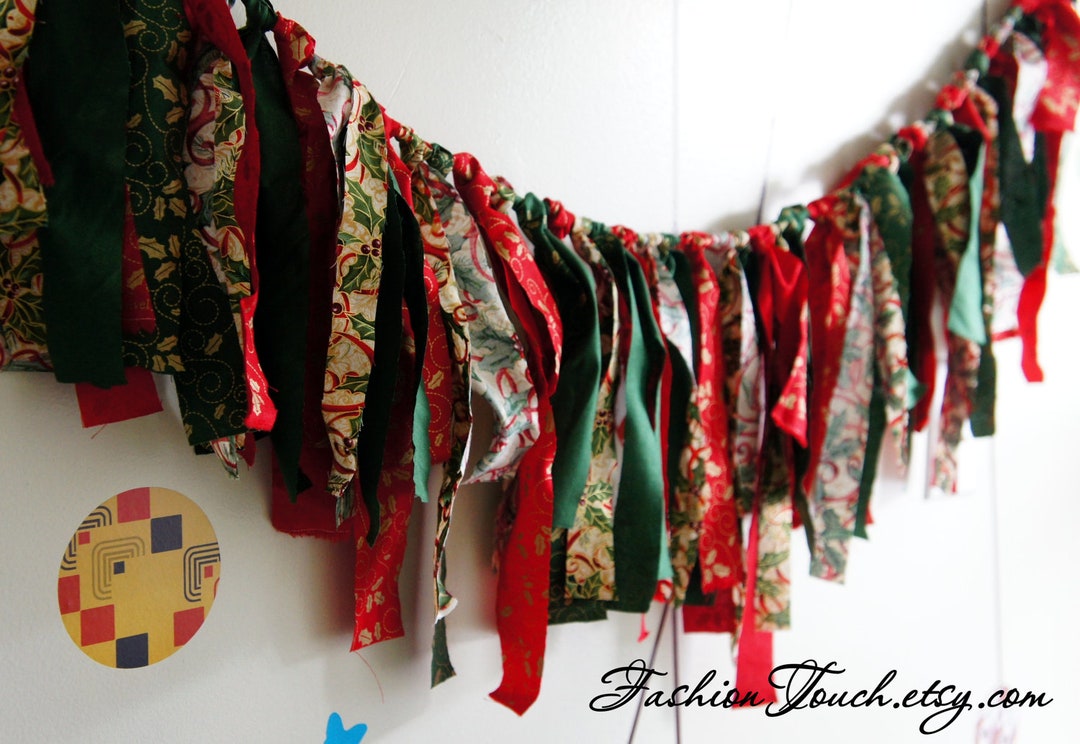 SALE 20%OFF Christmas Banner, Green and Red Fabric Garland Banner ...