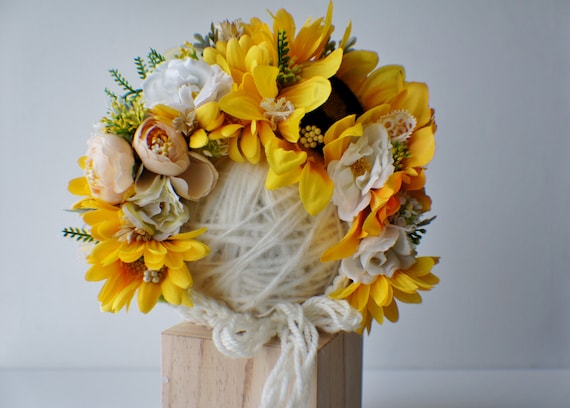 Flower Bonnet Baby hat Garden Bonnet Sunflower Bonnet | Etsy
