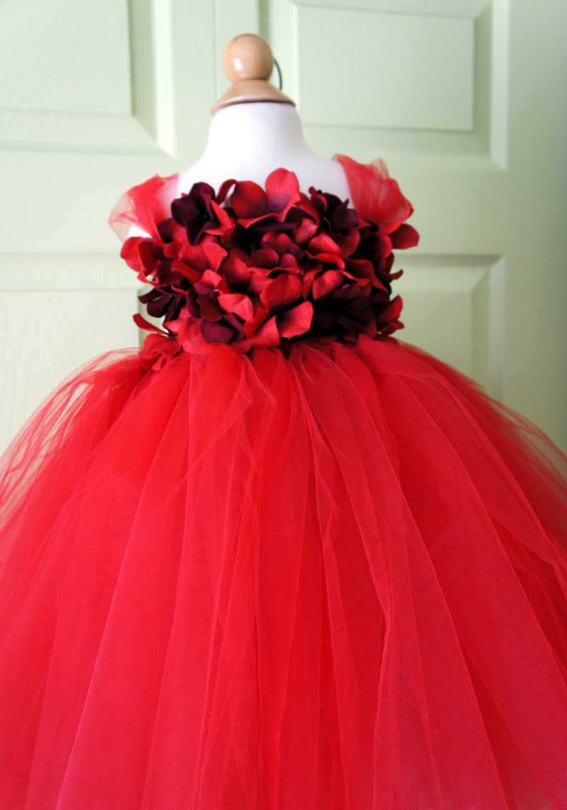 Flower girl dress Red tutu dress flower top hydrangea top | Etsy