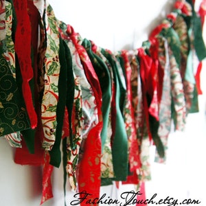 SALE 20%OFF Christmas Banner, Green and Red Fabric Garland Banner ...