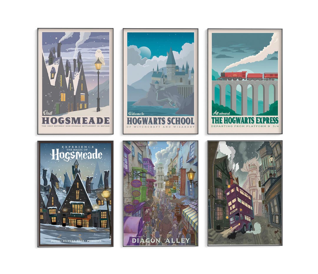 Set of 6 Printable Travel Posters, Magical Wizarding School Print ...