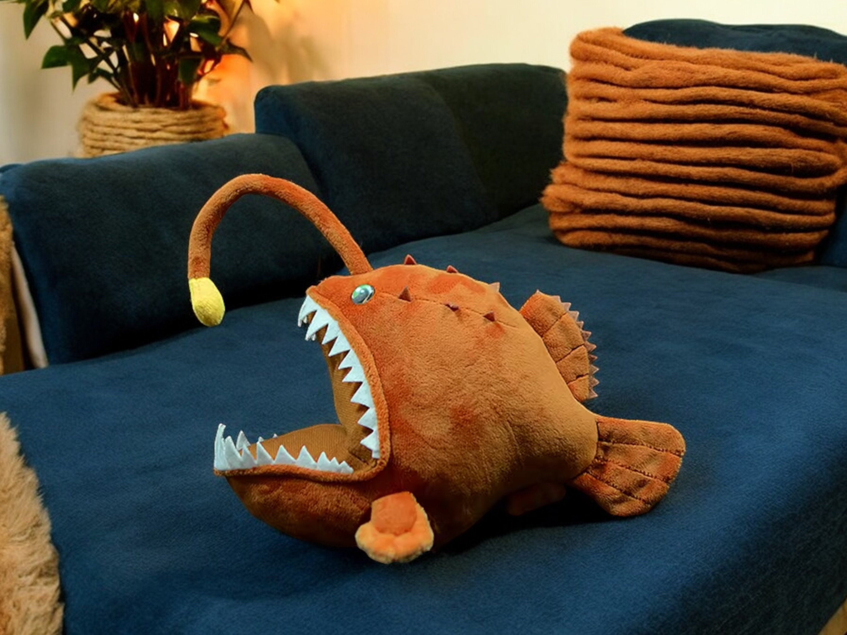 Scary Fish Plushie Cuddle Toy Soft Anglerfish Plush Simulation Monkfish ...