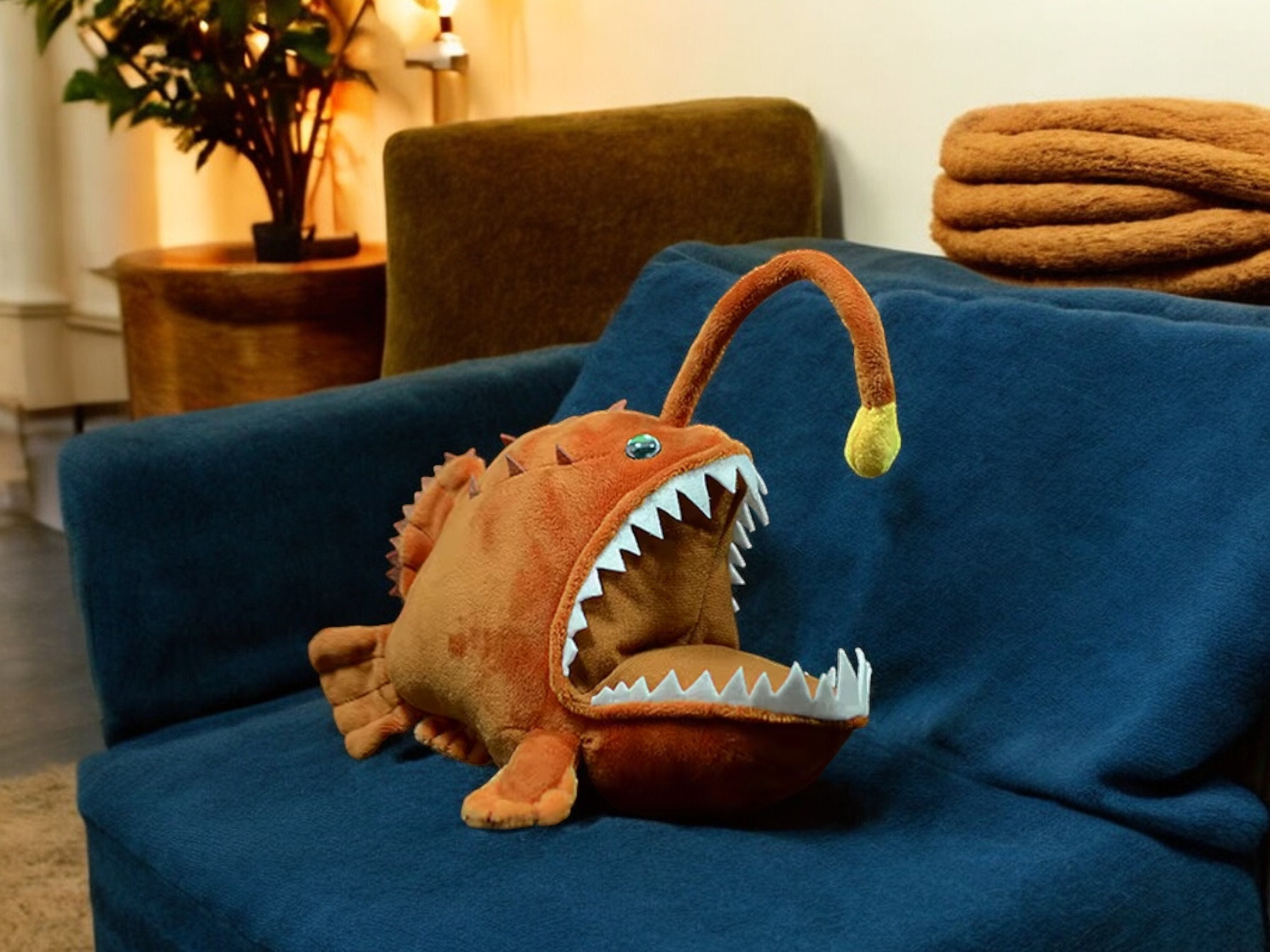 Scary Fish Plushie Cuddle Toy Soft Anglerfish Plush Simulation Monkfish ...