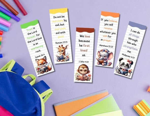 Cute Animal Bible Verse Bookmarks for Kids Back to School Set, Kids ...