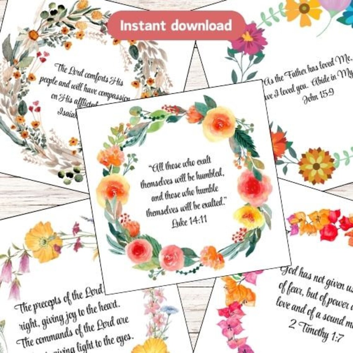 Faithful Blooms: Flower Wreath Bible Notecard Set With Scripture Verses ...