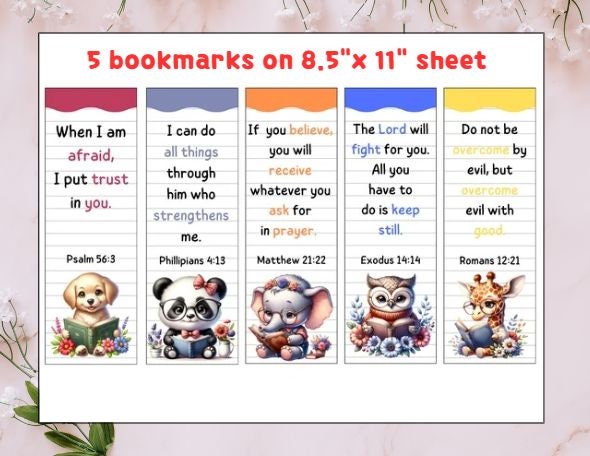 Cute Animal Bible Verse Bookmarks for Kids Back to School Set, Kids ...
