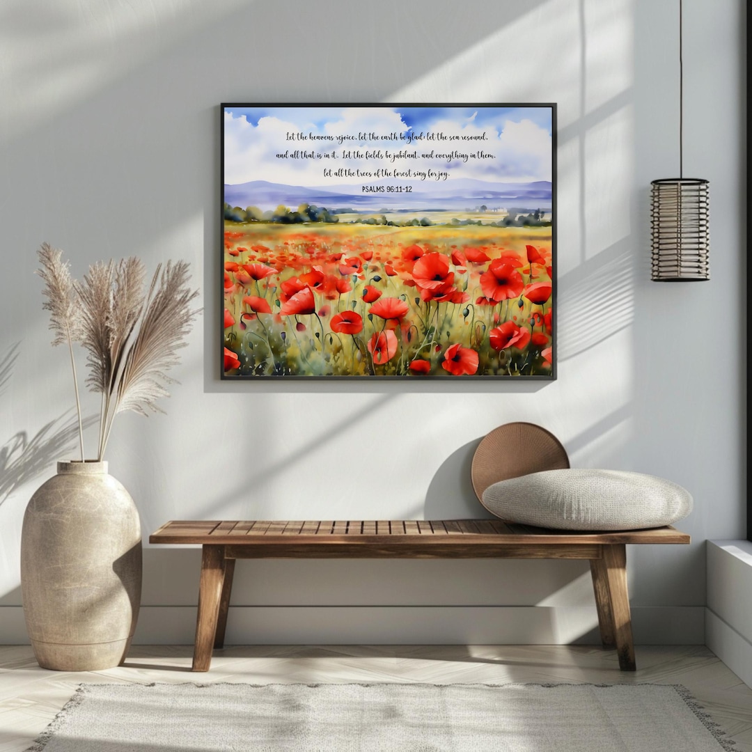 Christian Floral Wall Art Poppy Flower Field Printable Watercolor ...