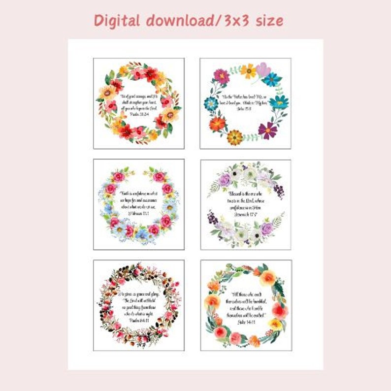Faithful Blooms: Flower Wreath Bible Notecard Set With Scripture Verses ...