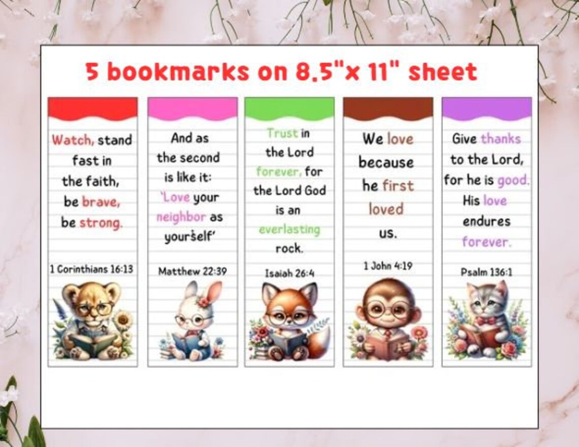 Cute Animal Bible Verse Bookmarks for Kids Back to School Set, Kids ...