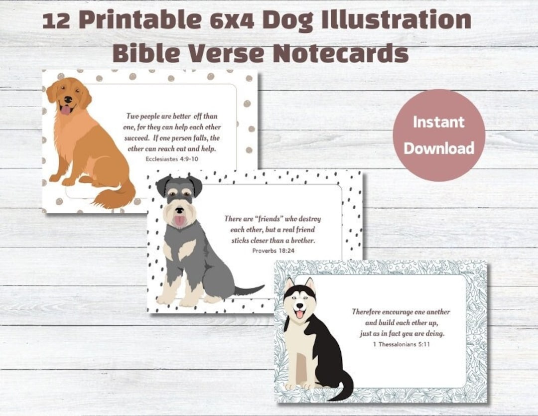 Set of 4x6 Dog Bible Verse Notecards Pack of Inspirational Cards ...