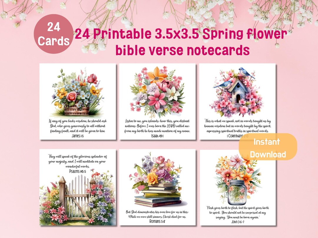 24 Spring Scripture Notecard Floral Bible Verse Card for Women Bible ...