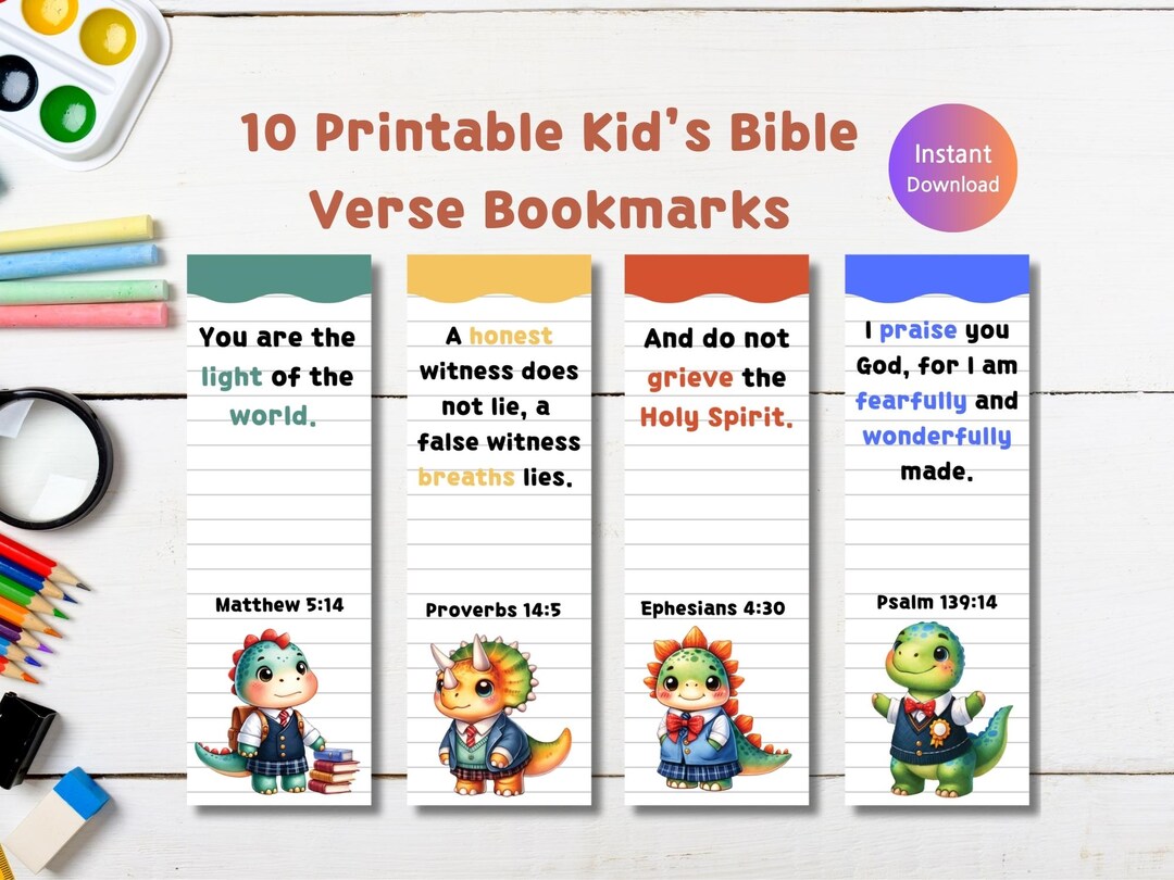 Christian Bookmark for Kids Bible Verse Cute Dinosaur Kids Bookmarks ...