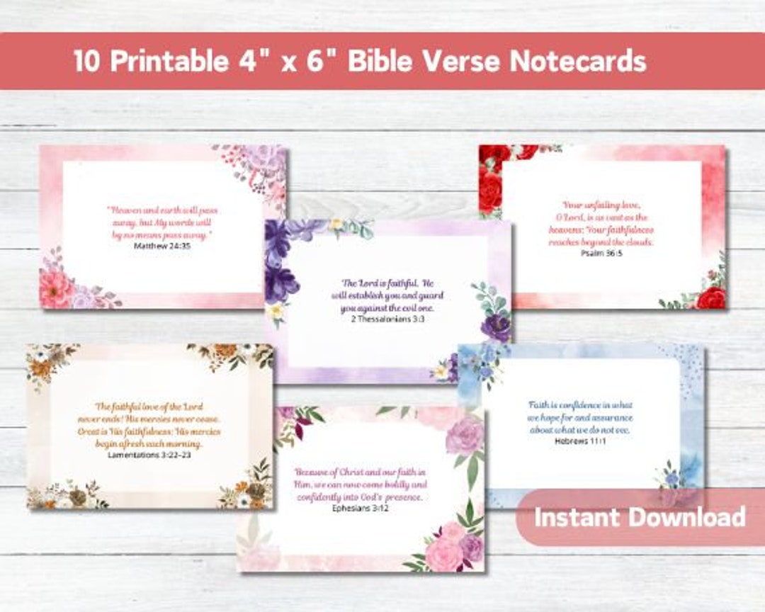 Bible Verse Notecards Printable 4x6 Pack Christian Stationery, Instant ...